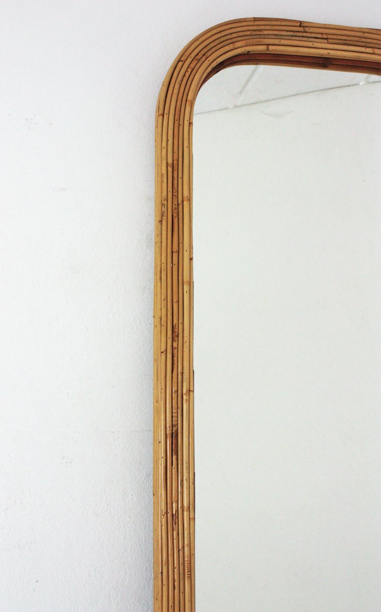 Rattan Pencil Reed Full Length Rectangular Mirror For Sale at 1stDibs