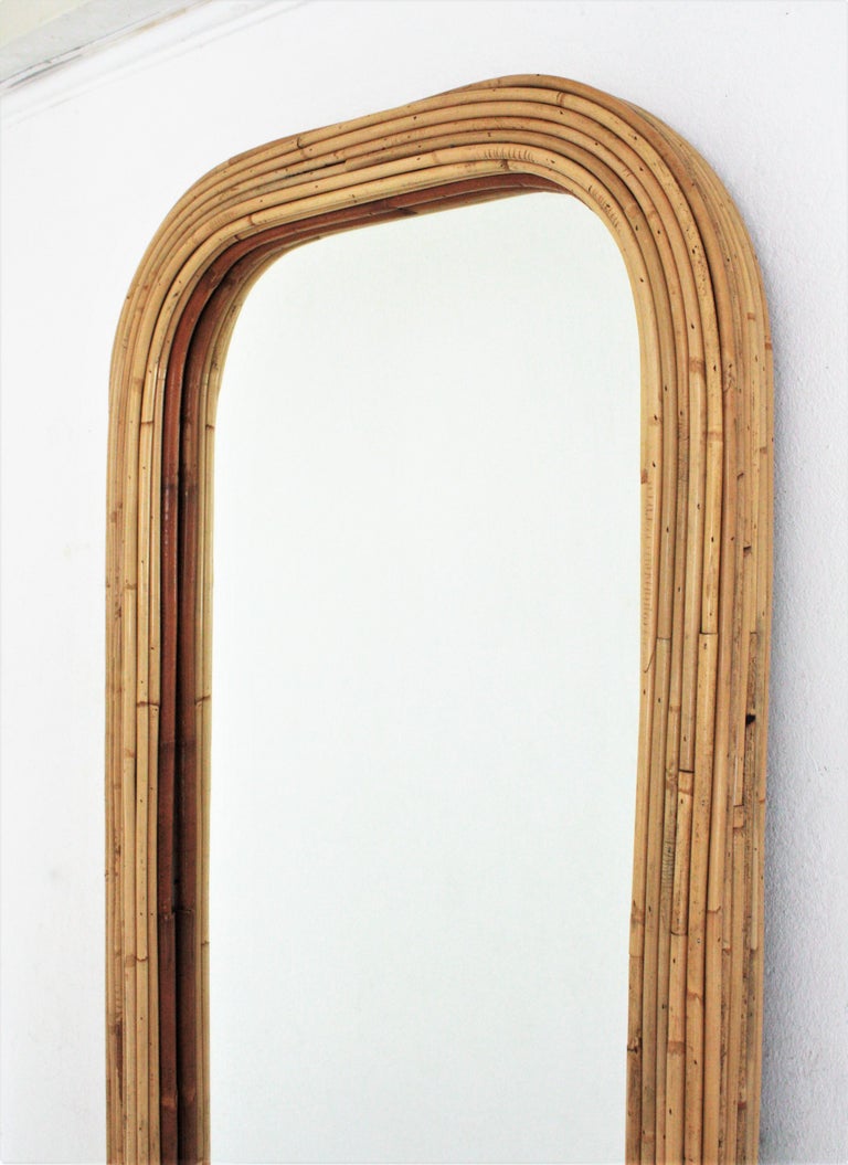 Rattan Pencil Reed Full Length Rectangular Mirror For Sale at 1stDibs