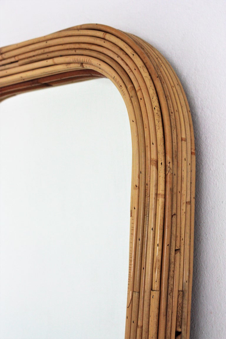 Rattan Pencil Reed Full Length Rectangular Mirror For Sale at 1stDibs