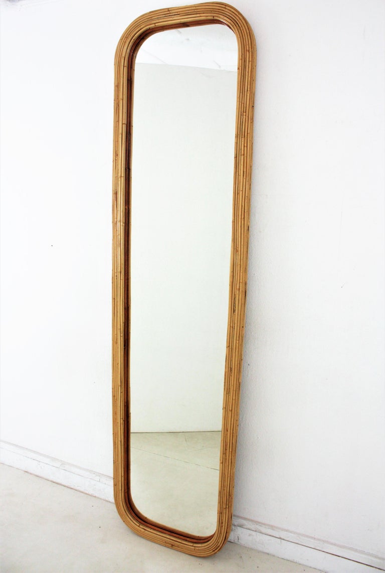 Rattan Pencil Reed Full Length Rectangular Mirror For Sale at 1stDibs