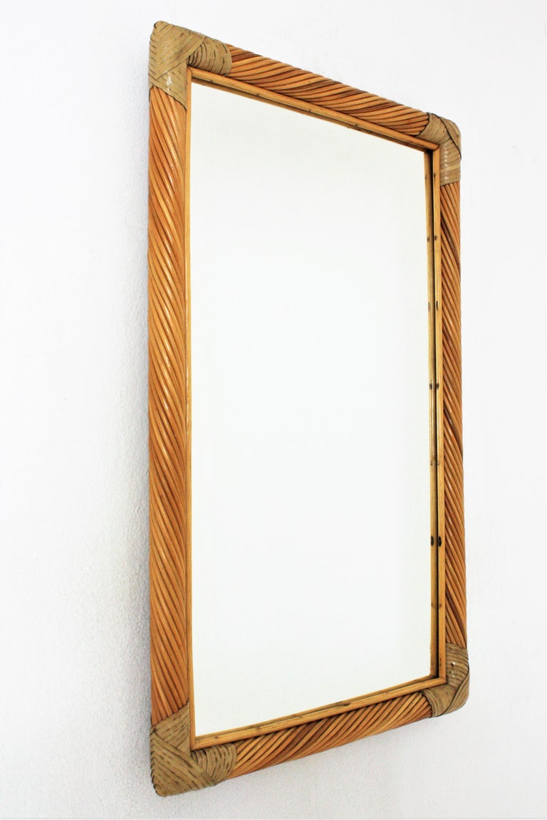 Rattan Pencil Reed Rectangular Mirror For Sale at 1stDibs