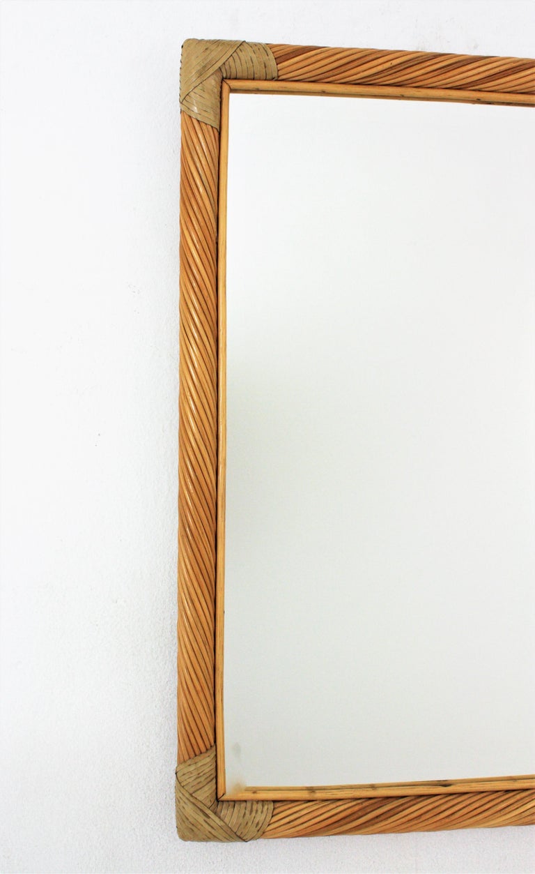 Rattan Pencil Reed Rectangular Mirror For Sale at 1stDibs