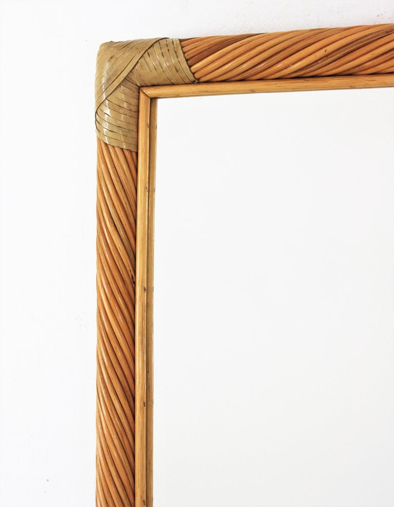 Rattan Pencil Reed Rectangular Mirror For Sale at 1stDibs