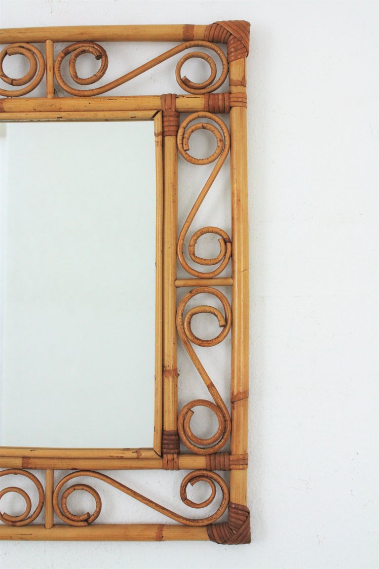 Rattan Rectangular Mirror with Scroll Motifs in the Style of Franco ...