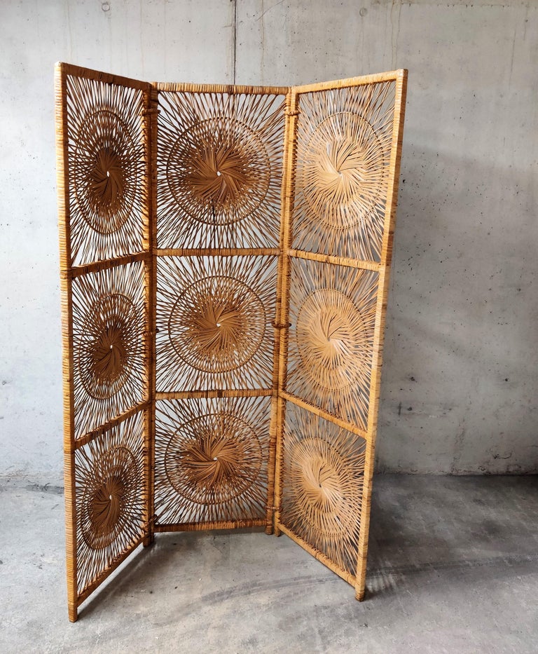 Rattan Room Divider or Folding Screen by Rohé Noordwolde, 1960s at 1stDibs