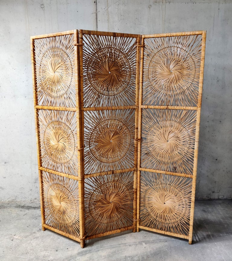Rattan Room Divider or Folding Screen by Rohé Noordwolde, 1960s at 1stDibs