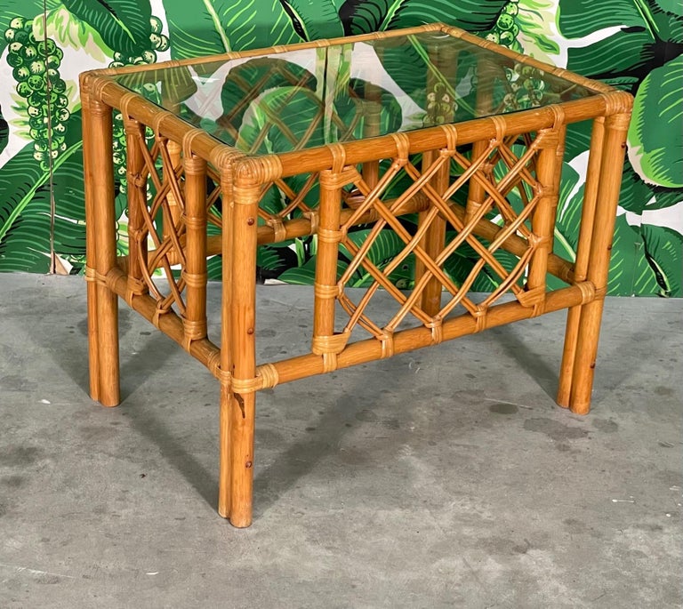 Rattan Lattice Fretwork End Table For Sale at 1stDibs