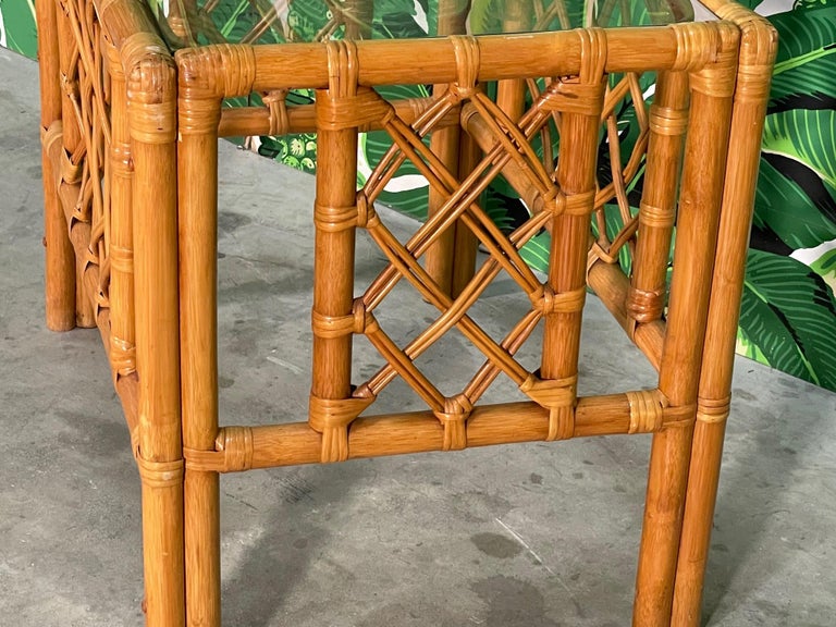 Rattan Lattice Fretwork End Table For Sale at 1stDibs