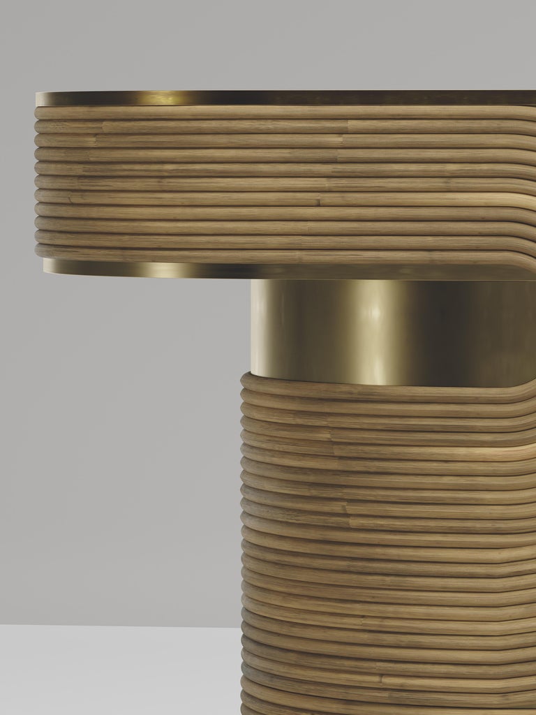 Rattan Side Table with Patagonia and Bronze-Patina Brass Inlay by R&Y ...