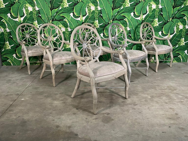 Rattan Spider Back Dining Arm Chairs, Set of 6 For Sale at 1stDibs