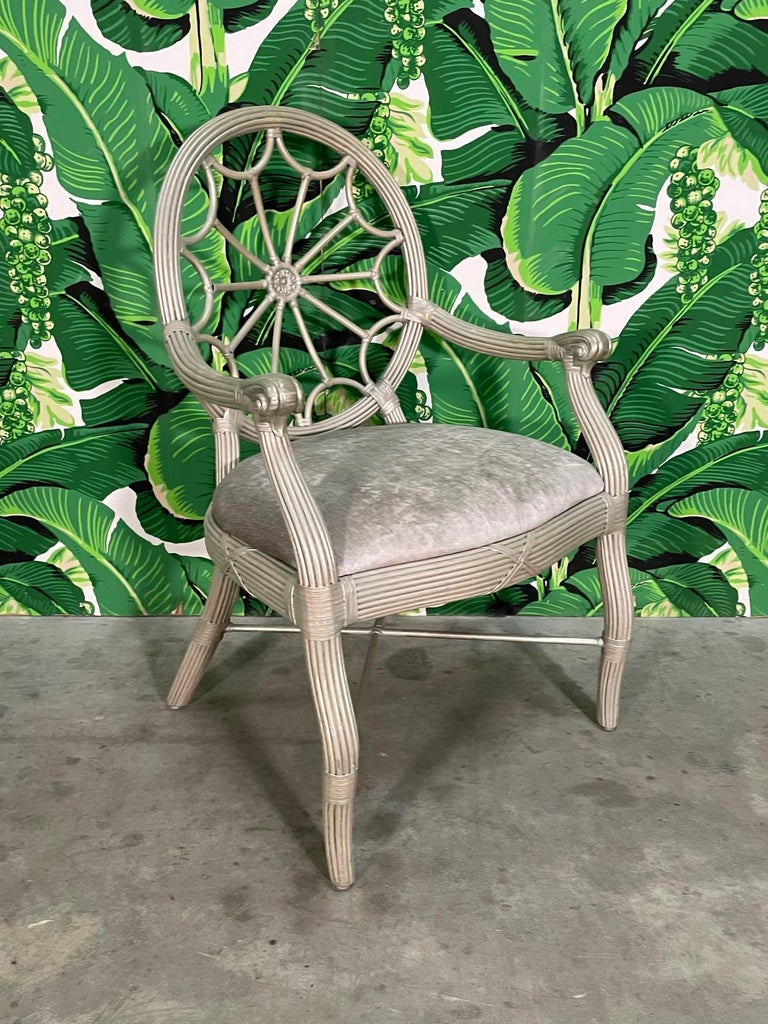 Rattan Spider Back Dining Arm Chairs, Set of 6 For Sale at 1stDibs