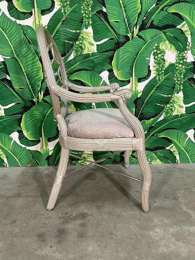 Rattan Spider Back Dining Arm Chairs, Set of 6 For Sale at 1stDibs