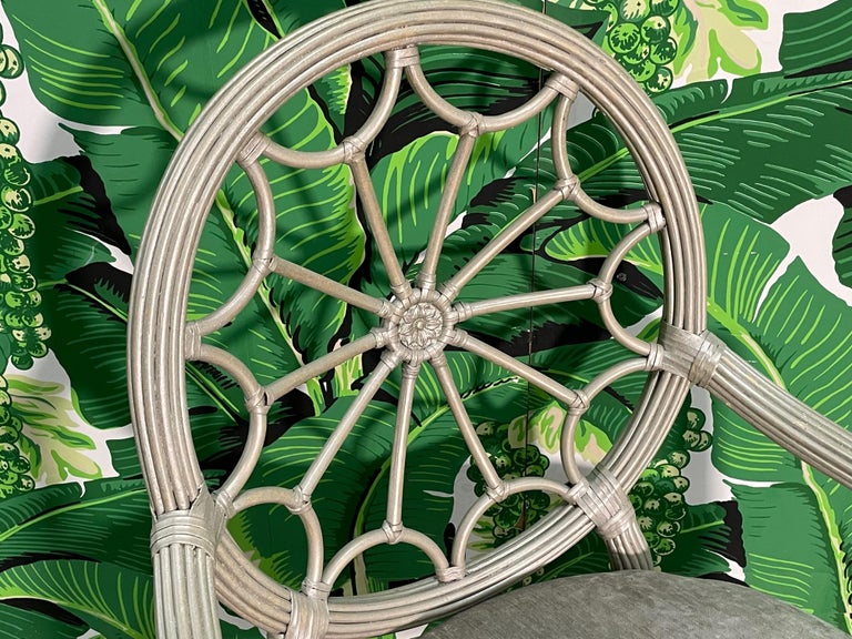 Rattan Spider Back Dining Arm Chairs, Set of 6 For Sale at 1stDibs
