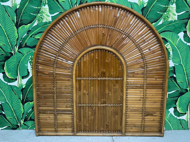 Rattan Split Reed Rising Sun Queen Size Headboard For Sale at 1stDibs