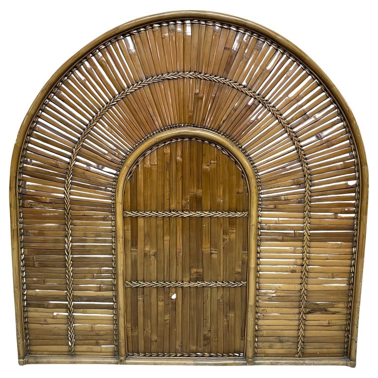 Rattan Split Reed Rising Sun Queen Size Headboard For Sale at 1stDibs