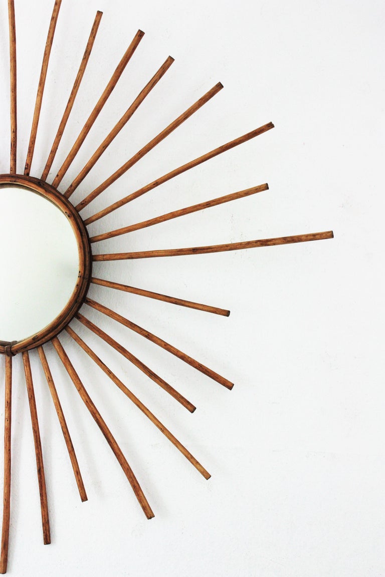 Rattan Sunburst Convex Mirror, France, 1960s For Sale at 1stDibs