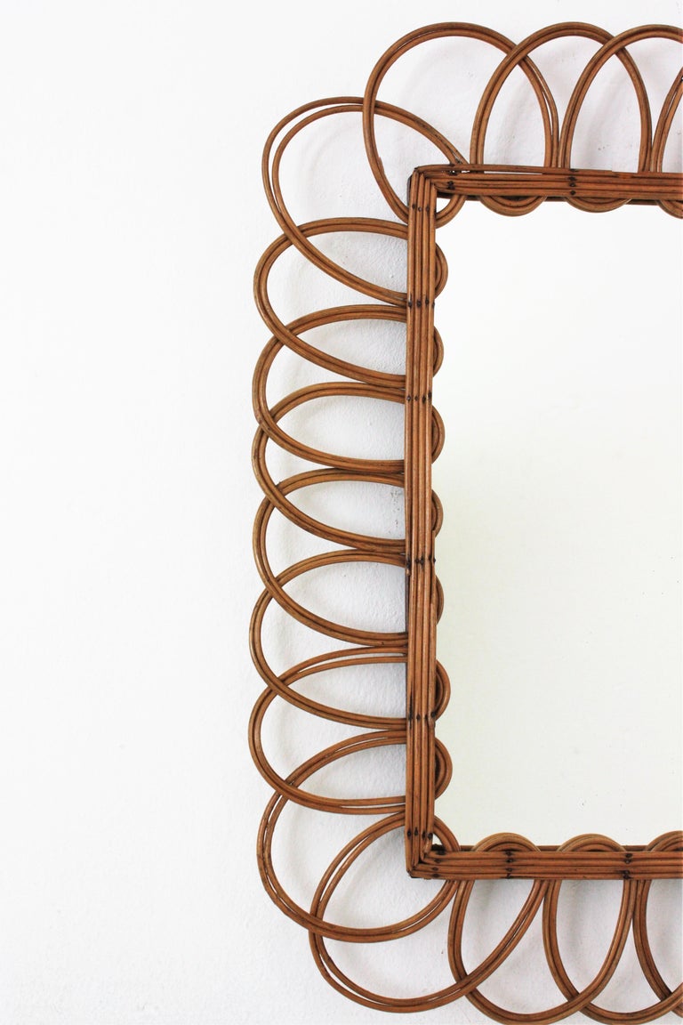 Rattan Sunburst Flower Rectangular Mirror, French Mediterranean Style ...