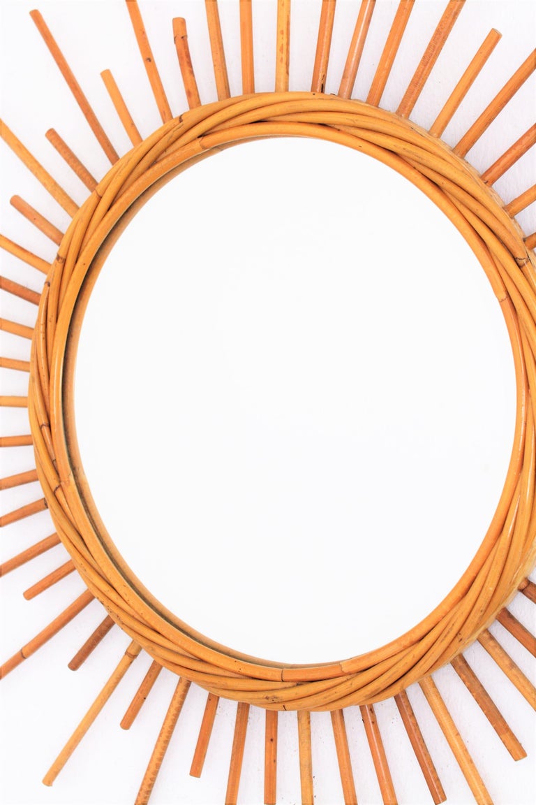Rattan Sunburst Mirror from the French Riviera, 1960s For Sale at 1stDibs