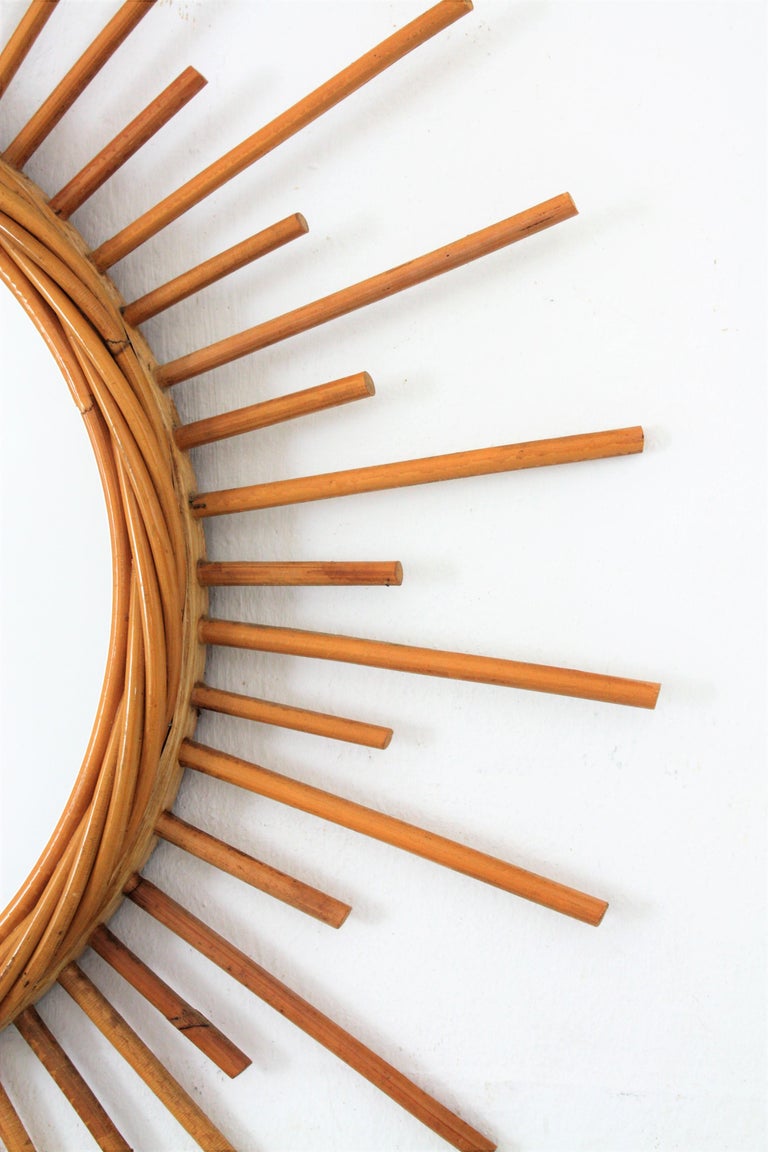 Rattan Sunburst Mirror from the French Riviera, 1960s For Sale at 1stDibs