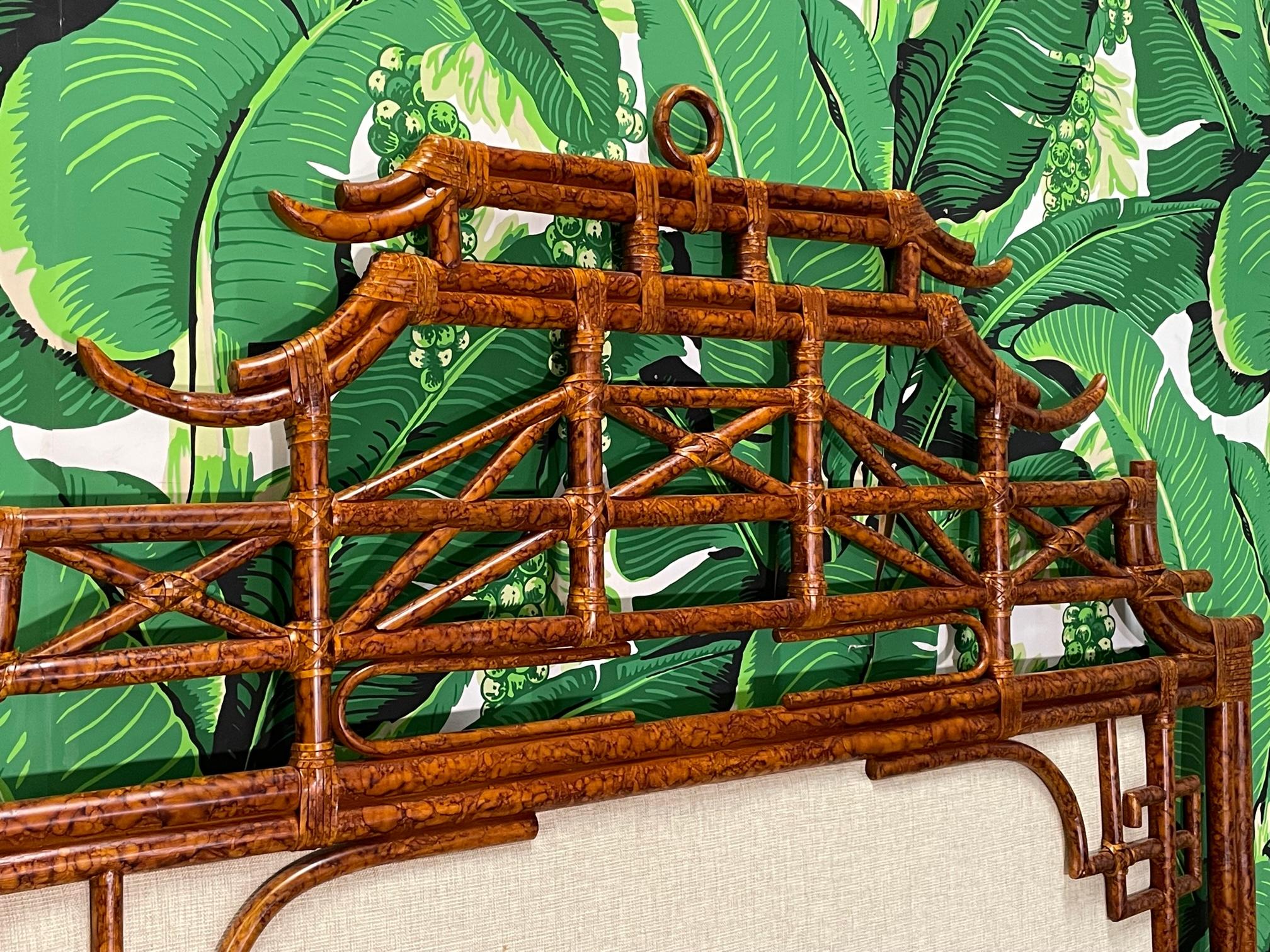 Rattan Tortoise Shell Pagoda Queen Headboard For Sale at 1stDibs ...