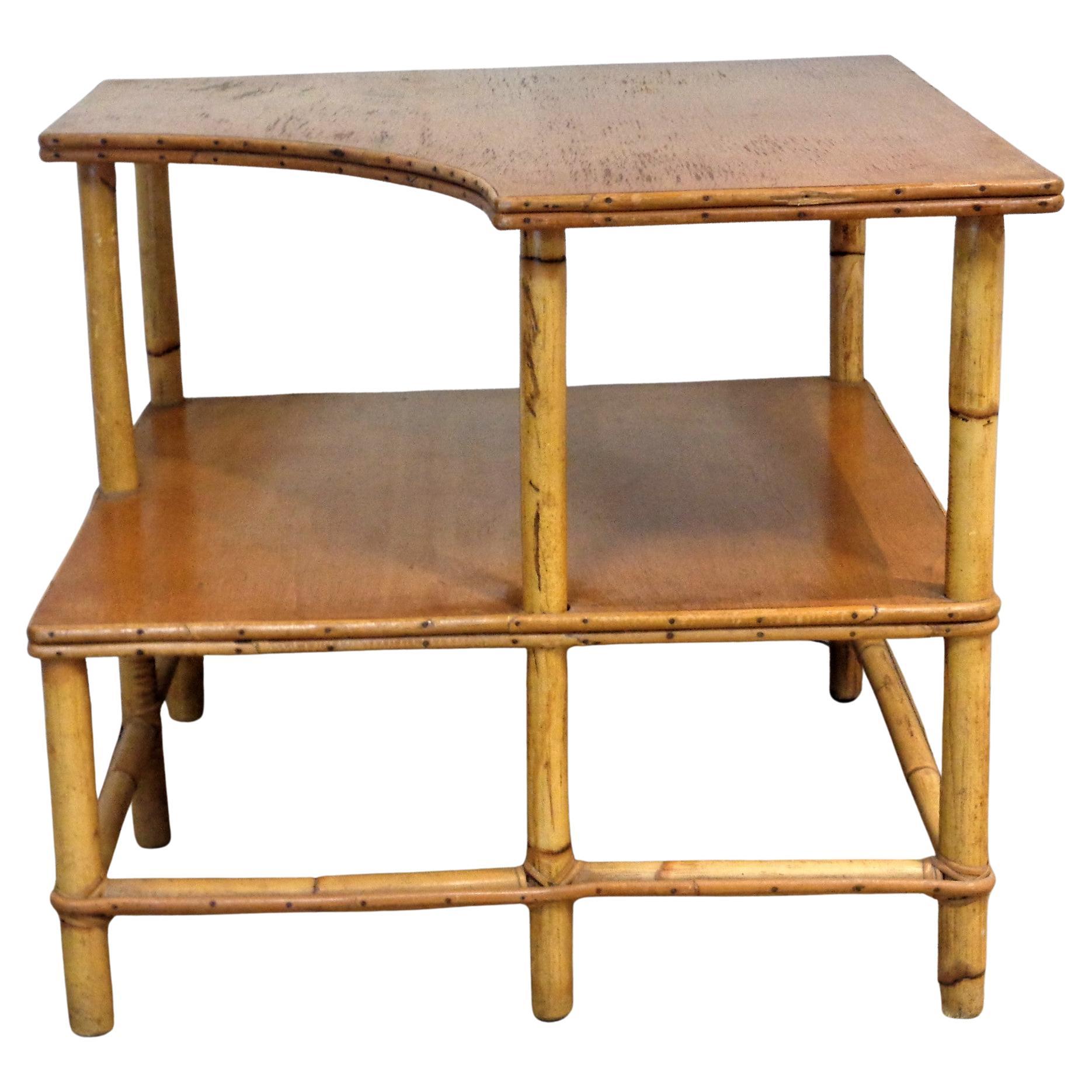 Rattan Two Tier Corner Table, Circa 1950 For Sale at 1stDibs