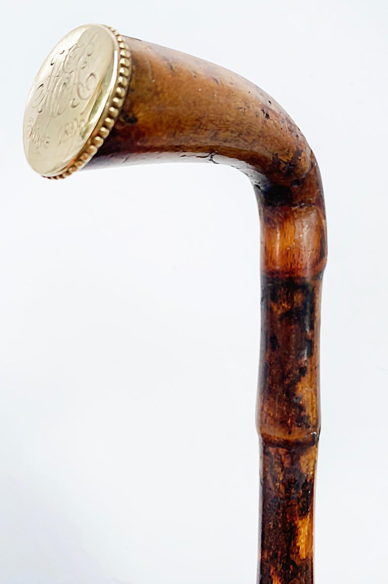 Rattan Walking Stick Gold CAP Monogrammed Christmas 1895, Bamboo For ...