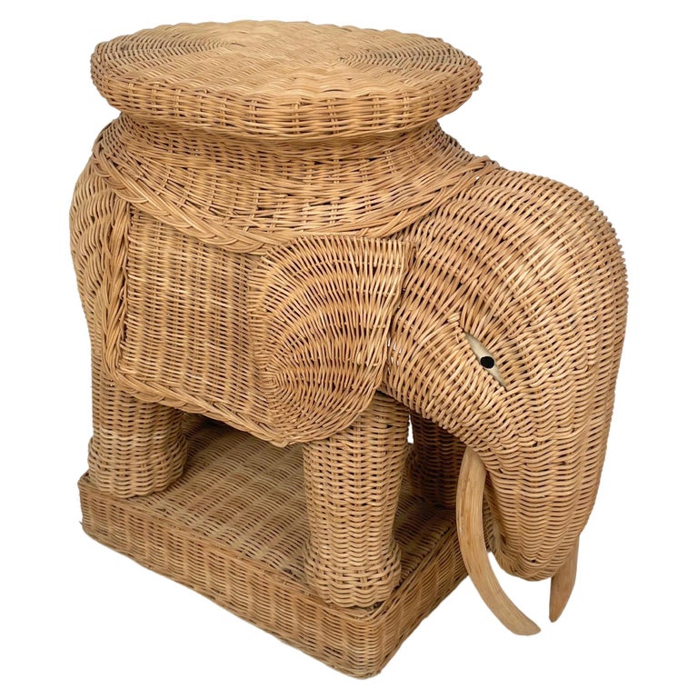 Rattan Wicker Elephant Side Coffee Table, France, 1960s at 1stDibs