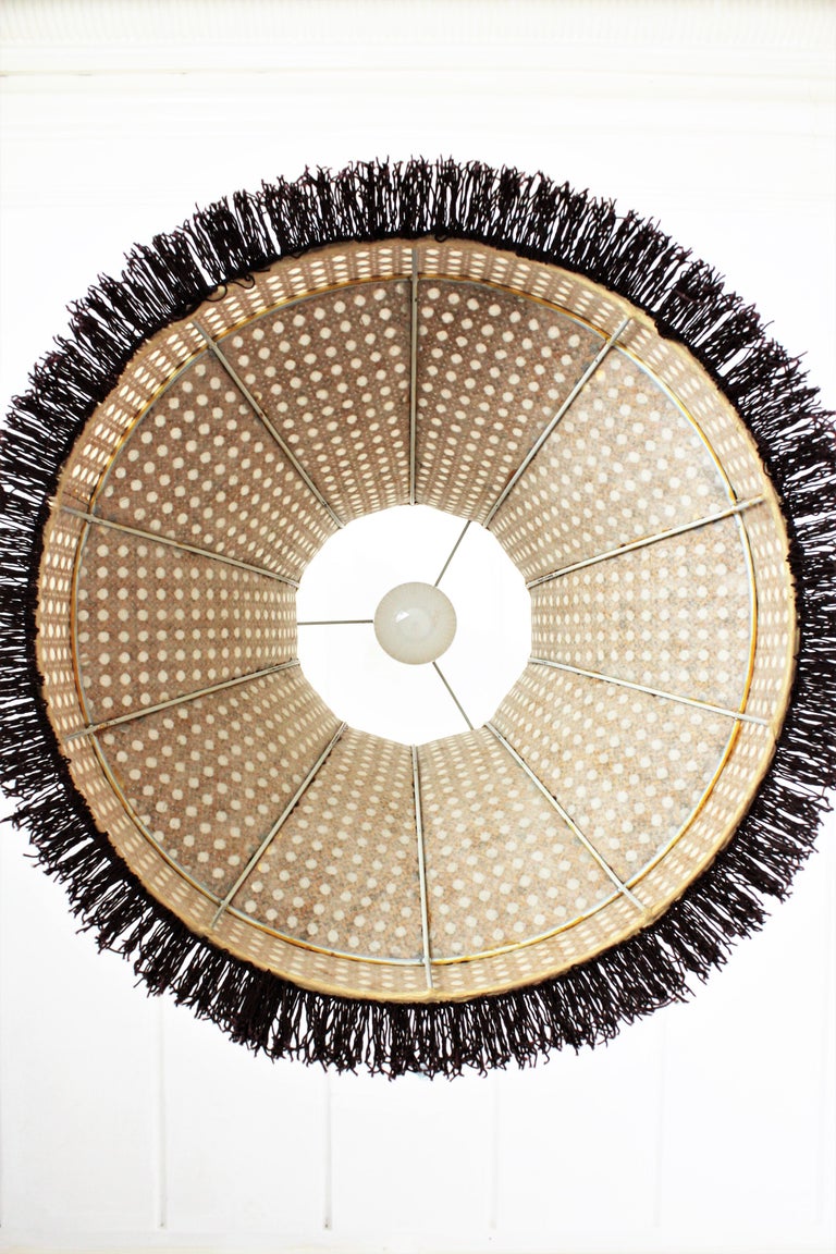 Rattan Wicker Pendant Hanging Lamp with Pagoda Shape and Fringed Bottom ...
