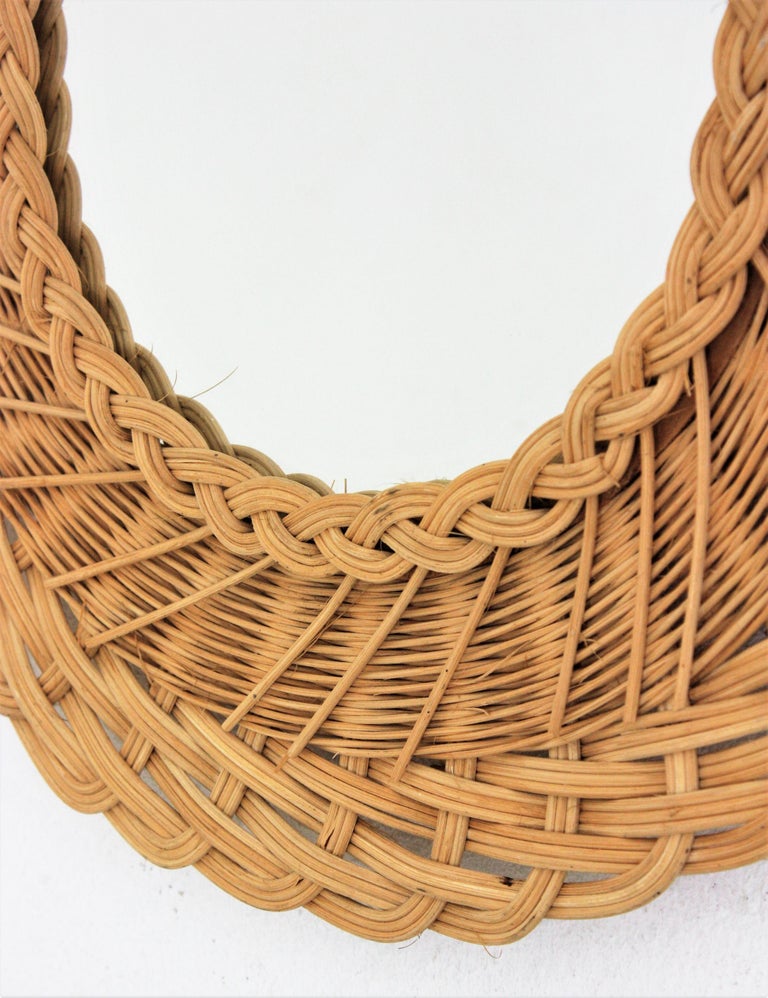 Rattan Wicker Round Mirror with Hand-Woven Frame, France, 1960s For ...