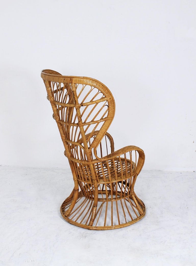 Rattan Wingback Armchair by Lio Carminati for Bonacina, Italy, 1950s at ...
