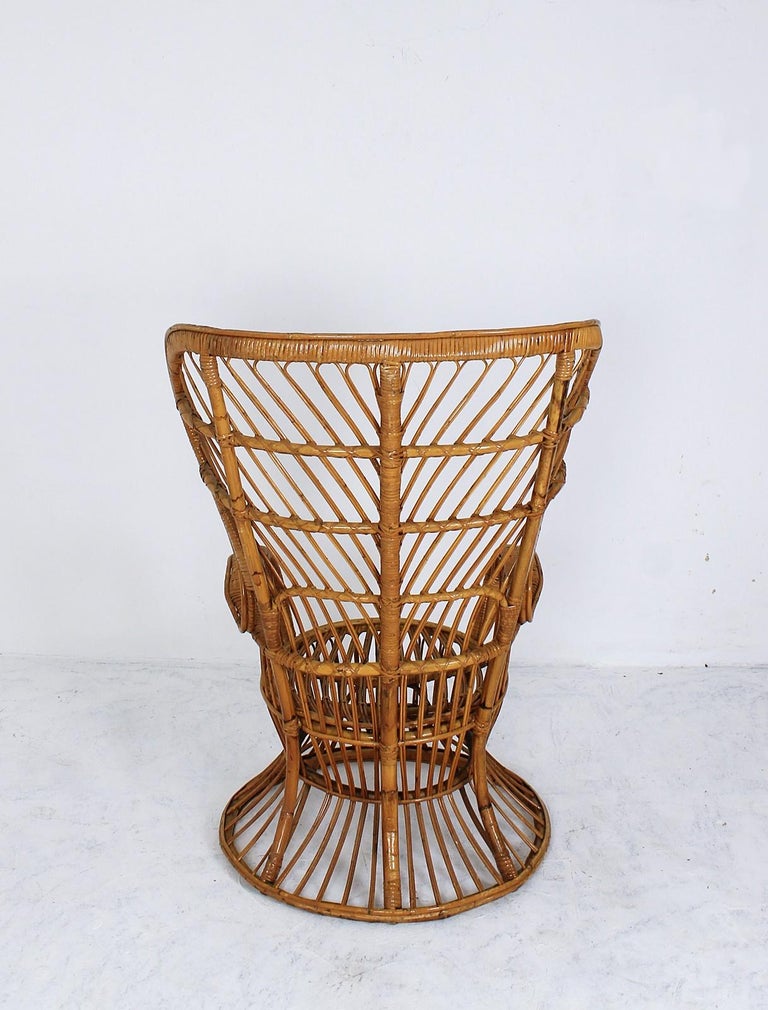Rattan Wingback Armchair by Lio Carminati for Bonacina, Italy, 1950s at ...