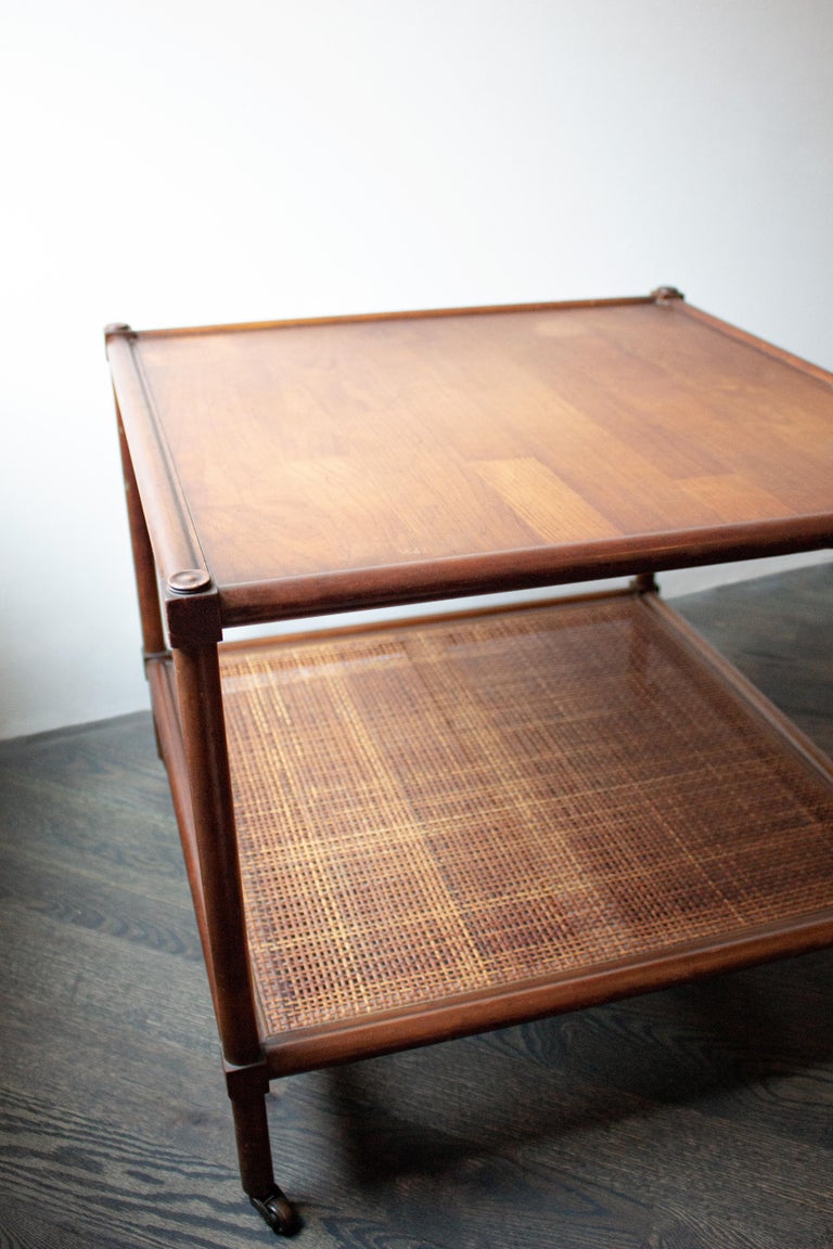 Rattan and Wood Rolling Cart/Table For Sale at 1stDibs