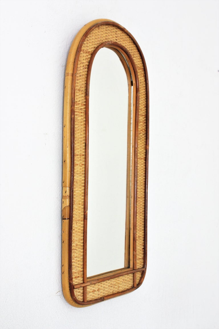 Rattan Woven Wicker Wall Mirror with Arched Top For Sale at 1stDibs