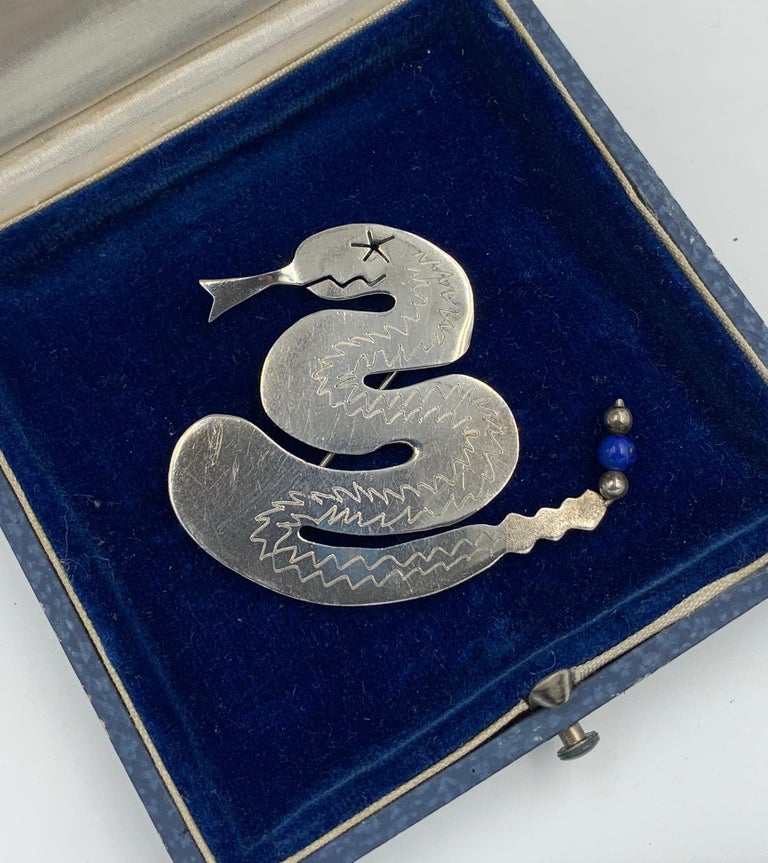 Rattlesnake Snake Brooch Pin Sterling Silver Lapis Lazuli Elaine Pike ...