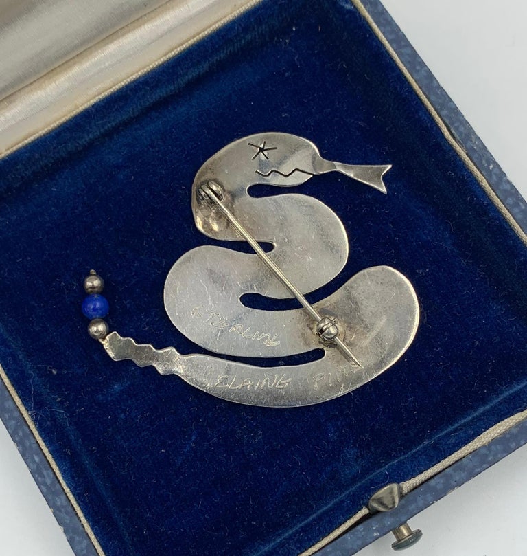 Rattlesnake Snake Brooch Pin Sterling Silver Lapis Lazuli Elaine Pike ...