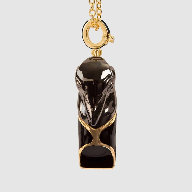 Naimah, Raven Whistle Pendant Necklace, Black Enamel For Sale at 1stDibs