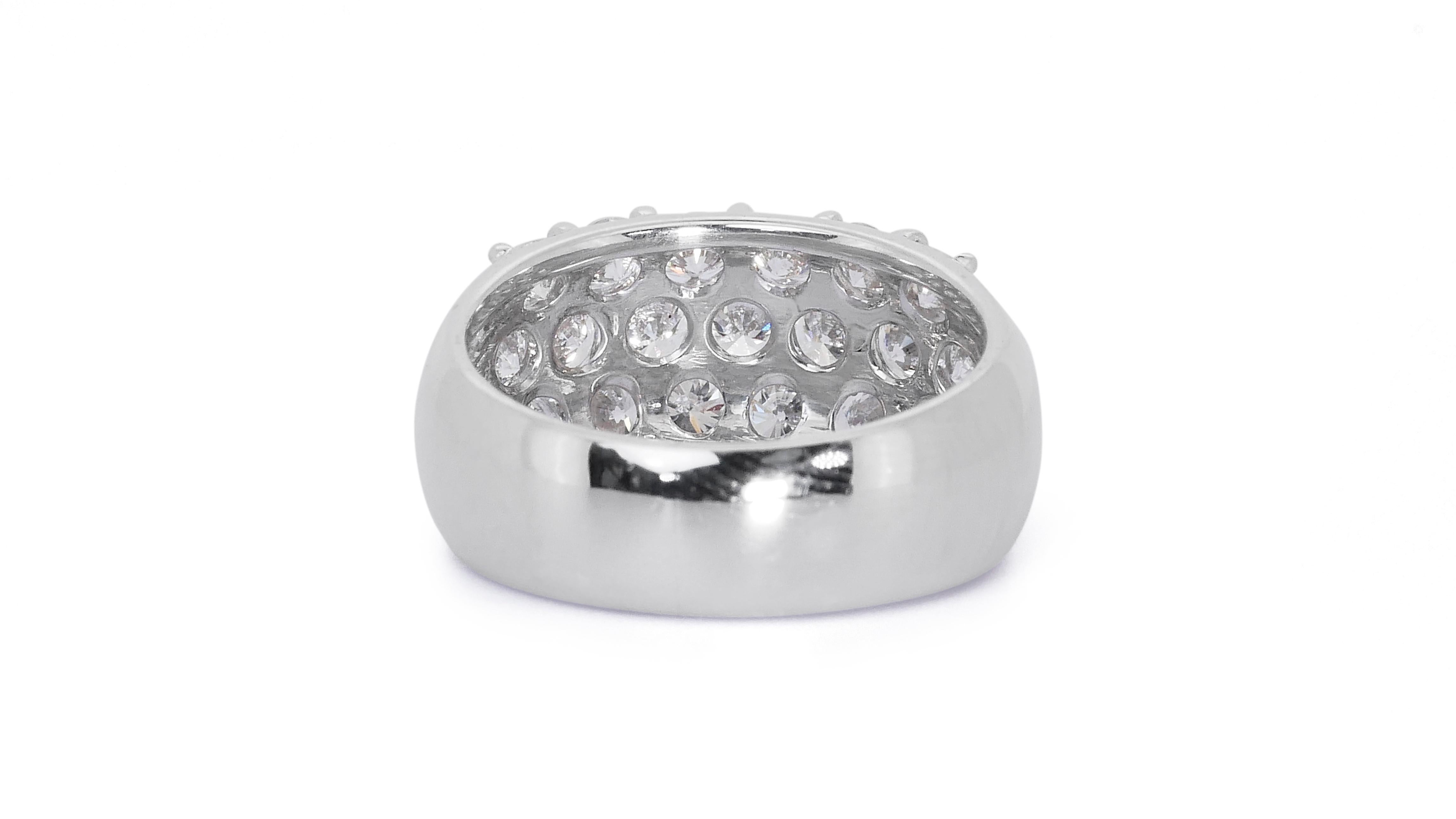 Ravishing 18k White Gold Dome Ring with 2.2 Ct Natural Diamonds IGI Certificate For Sale at 1stDibs