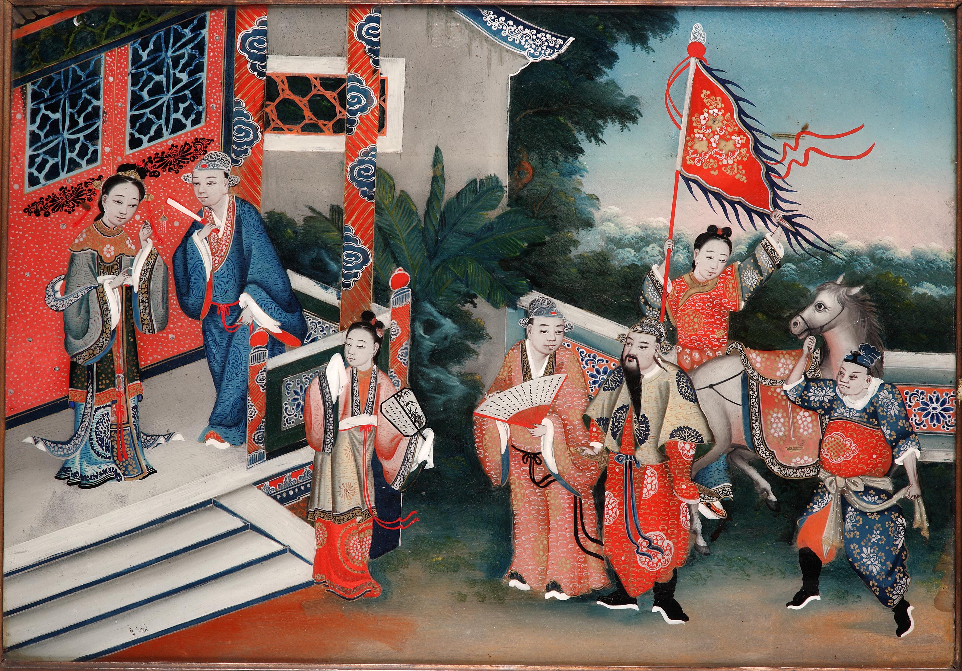 Ravishing "Court Scene" 'Chinese Reverse Painting on Glass' at 1stDibs