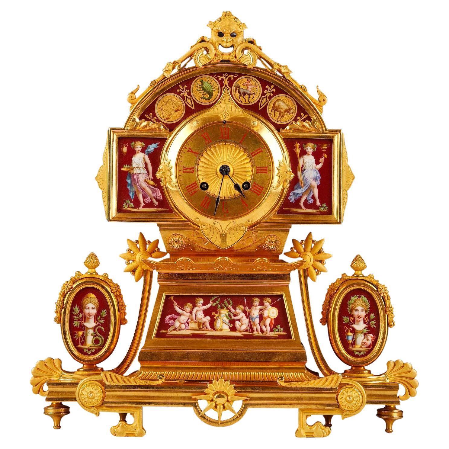 Neo-Egyptian Bronze and Marble Clock Attributed to G.Servant, France ...