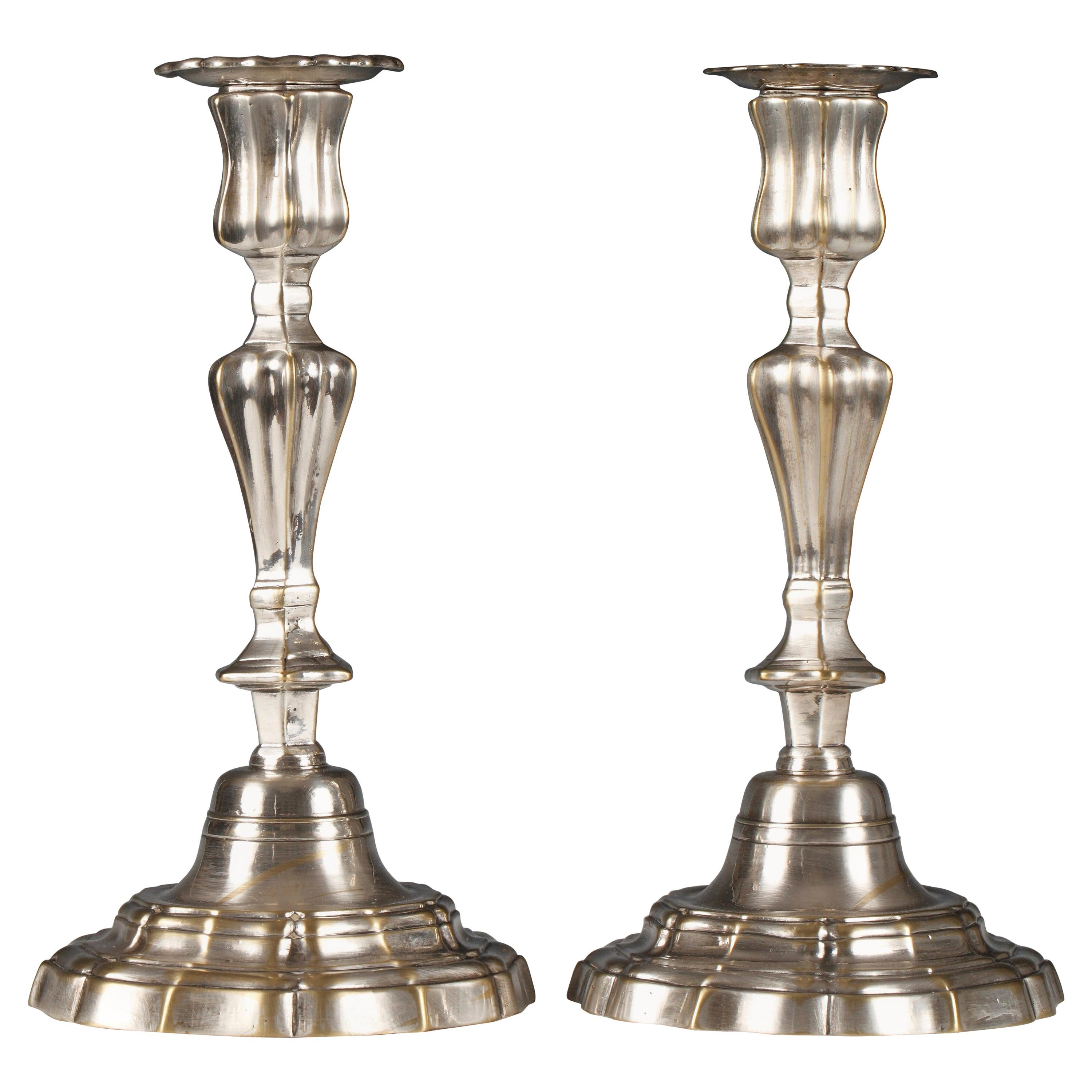 Pair of Renaissance Revival Silvered Candlesticks For Sale at 1stDibs