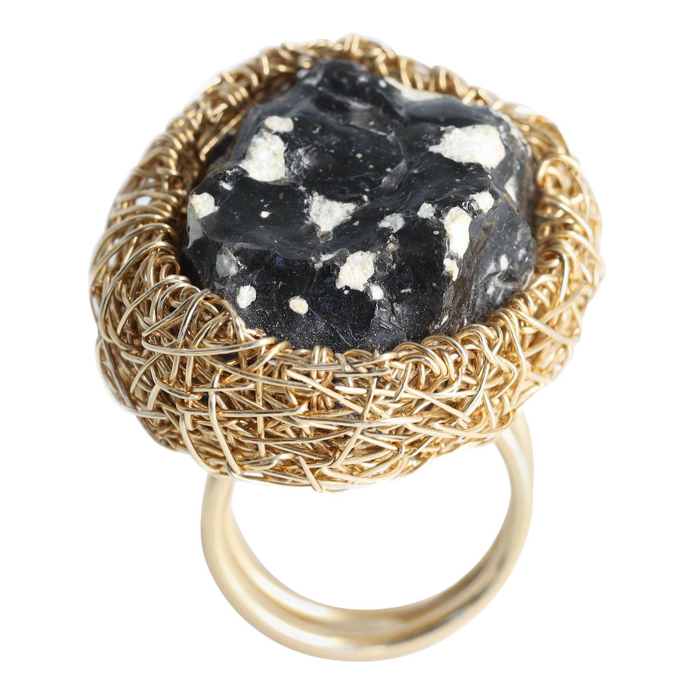 LOUIS VUITTON Snowflake Collection Silver Obsidian Ring For Sale at ...