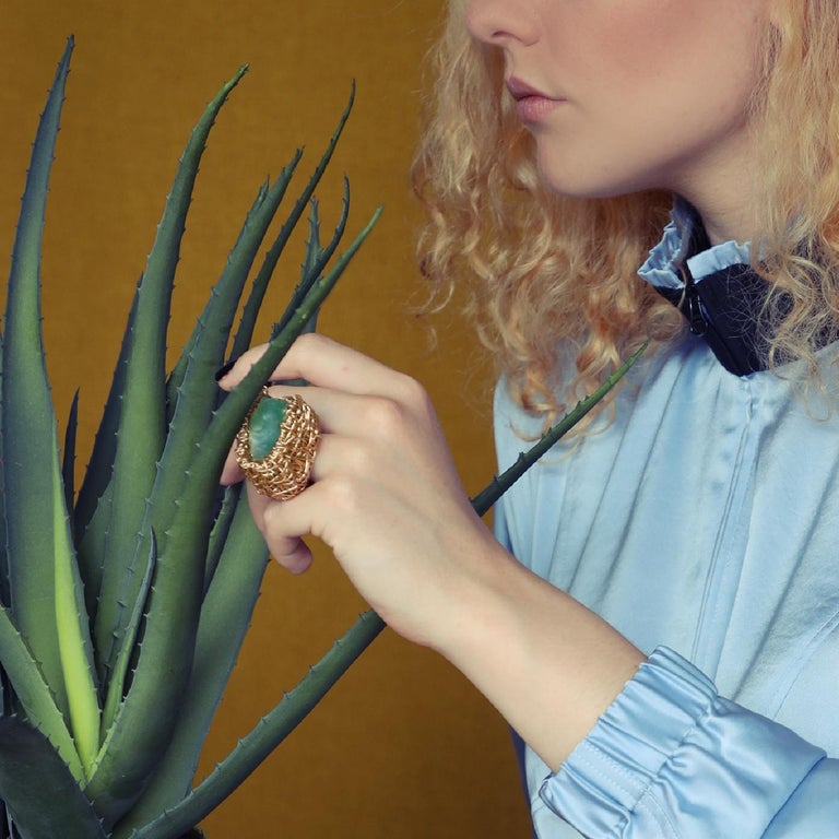 Raw Chrysoprase in Gold Woven Statement Cocktail Ring by Sheila Westera ...