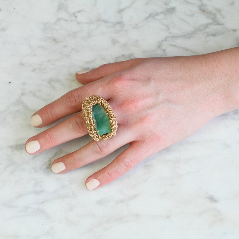 Raw Chrysoprase in Gold Woven Statement Cocktail Ring by Sheila Westera ...