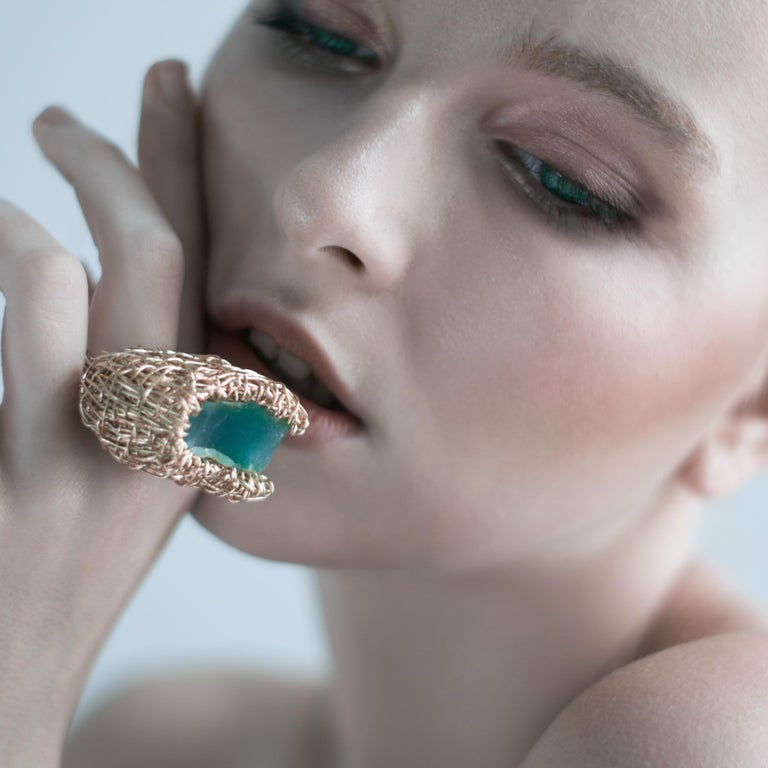 Raw Chrysoprase in Gold Woven Statement Cocktail Ring by Sheila Westera ...