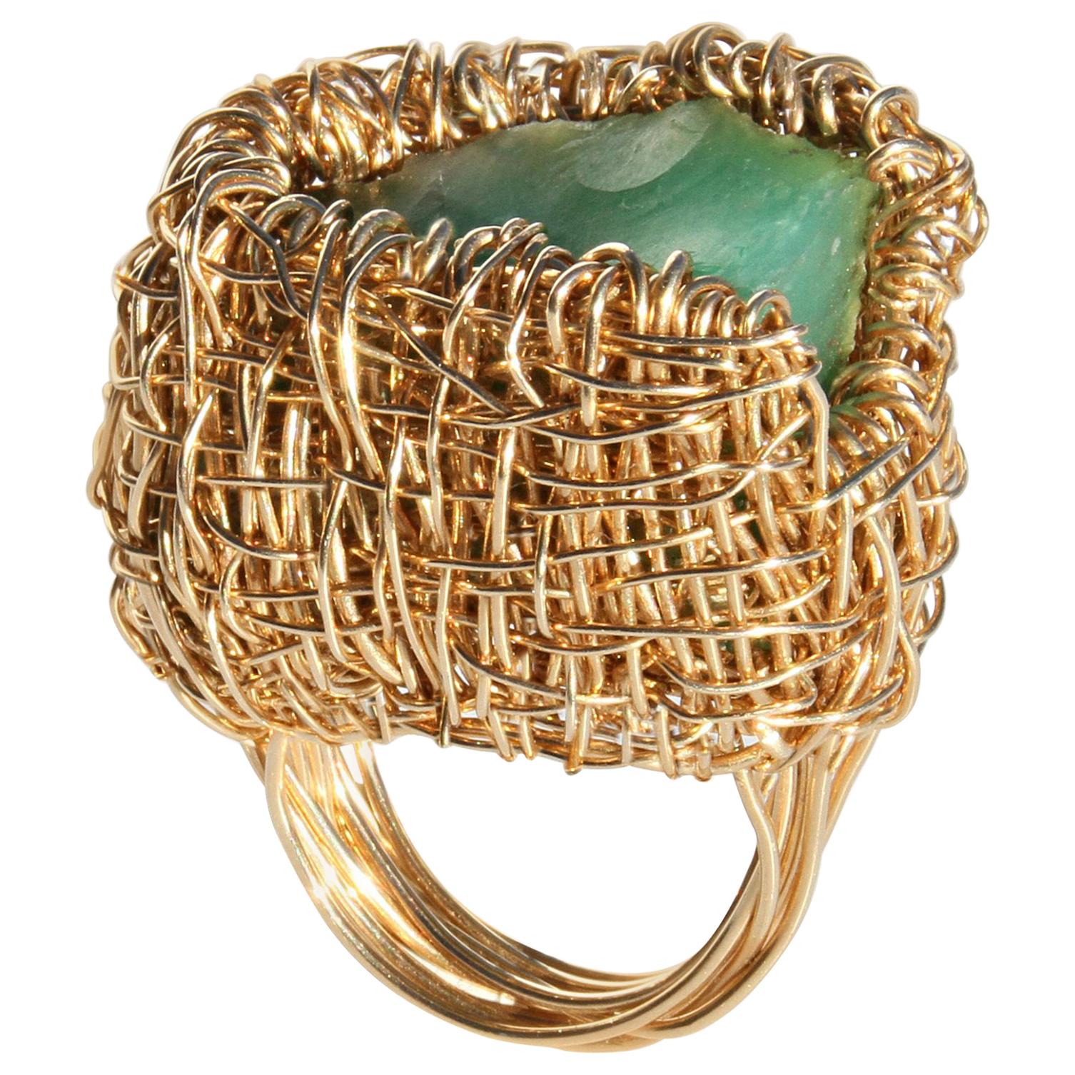 Raw Chrysoprase in Gold Woven Statement Cocktail Ring by Sheila Westera ...