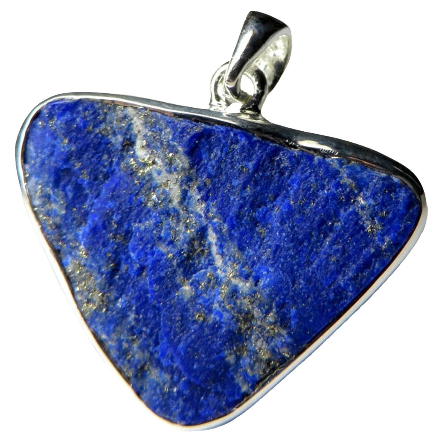 Raw Lapis Lazuli Silver Pendant Lazurite Triangle Dark Blue Indigo ...