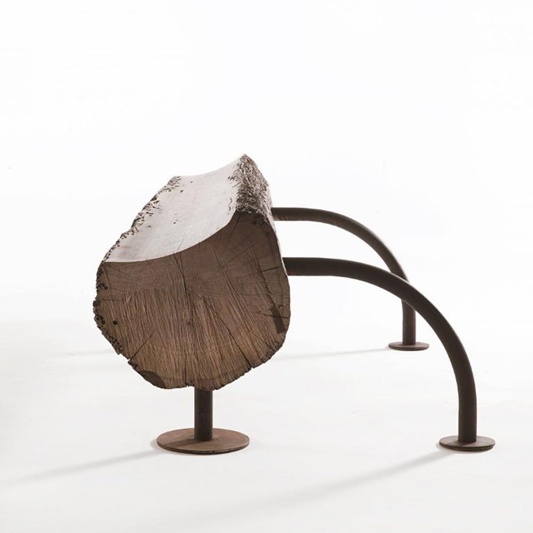 Raw Oak Bench with Bark at 1stDibs