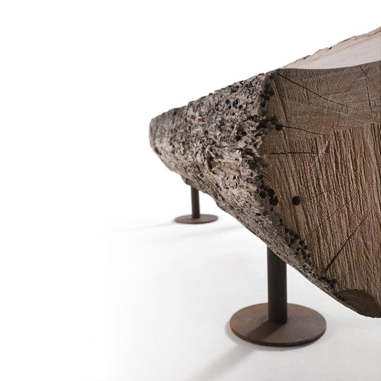 Raw Oak Bench with Bark at 1stDibs