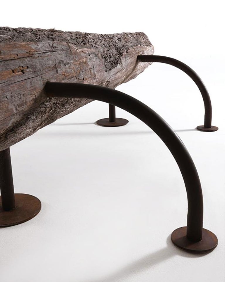 Raw Oak Bench with Bark at 1stDibs