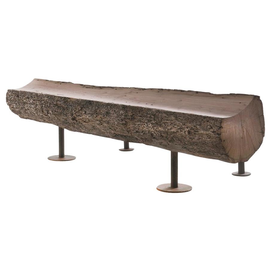 Raw Oak Bench with Bark at 1stDibs